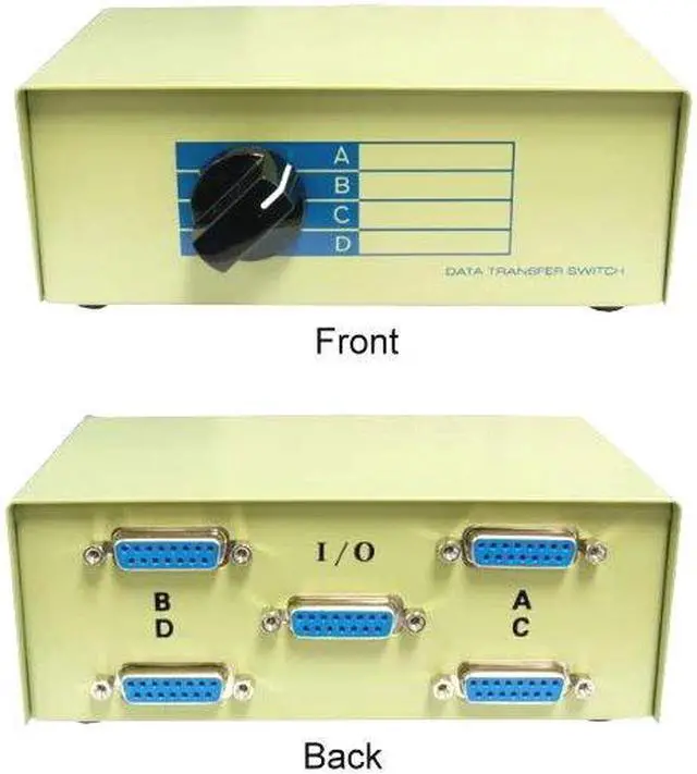 Kentek DB15 4 Way Manual Data Switch Box 15 Pin I/O ABCD Female Port for PC MAC Monitors MIDI ...