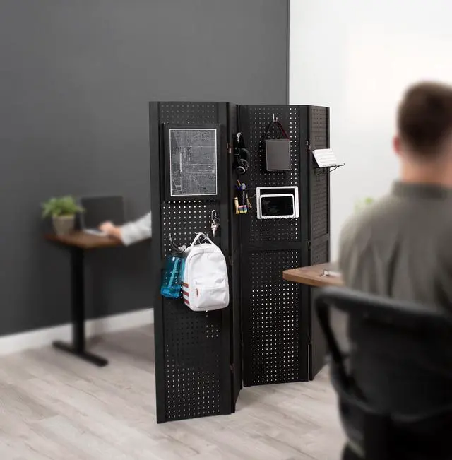 VIVO Black Freestanding 60 x 60 inch Pegboard, 4-Panel Office Partition ...