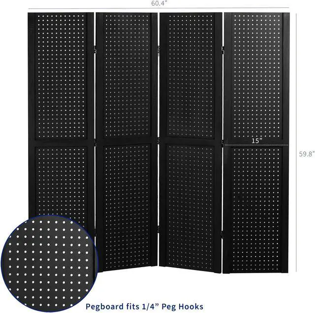 VIVO Black Freestanding 60 x 60 inch Pegboard, 4-Panel Office Partition ...