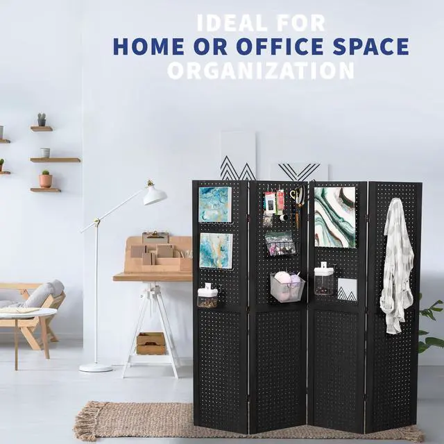 VIVO Black Freestanding 60 x 60 inch Pegboard, 4-Panel Office Partition ...