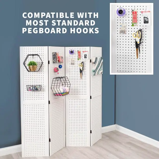 VIVO Black Freestanding 60 x 60 inch Pegboard, 4-Panel Office Partition ...
