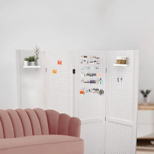 VIVO Black Freestanding 60 x 60 inch Pegboard, 4-Panel Office Partition ...