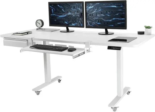 VIVO Electric 71x30 Desk w/ Memory Panel, Drawer, Tray, Casters, White ...