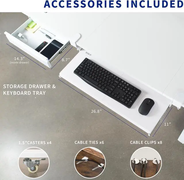 VIVO Electric 71x30 Desk w/ Memory Panel, Drawer, Tray, Casters, White ...