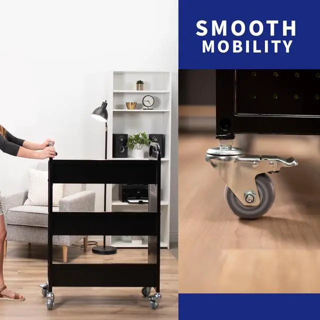 VIVO Mobile Black Library Book Cart with 3 Shelves and Lockable Casters ...