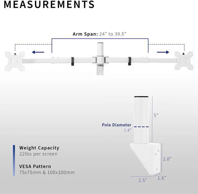 VIVO White Telescoping Flush Wall Mount for Dual 27"- 38" Ultra Wide ...