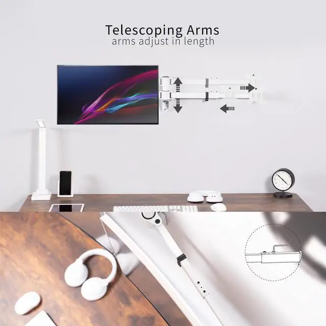 VIVO White Telescoping Flush Wall Mount for Dual 27"- 38" Ultra Wide ...