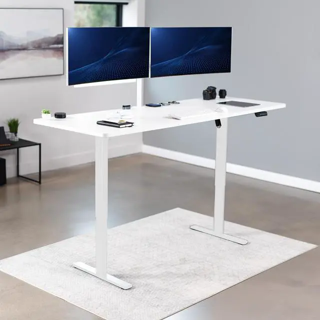VIVO Electric 83 x 30 Stand Up Desk Workstation, White Table Top, White ...