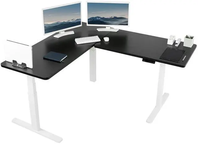 VIVO Electric Stand Up Corner Desk, L-Shaped Workstation, Black Solid ...