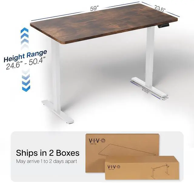 VIVO Electric 60" x 24" Stand Up Desk, Vintage Brown Table Top, White ...