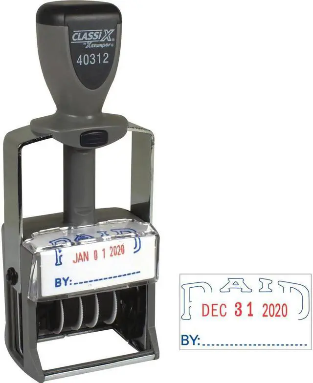 Xstamper ClassiX 40312 Self-Inked Stamp, Message/Date Stamp - "PAID ...