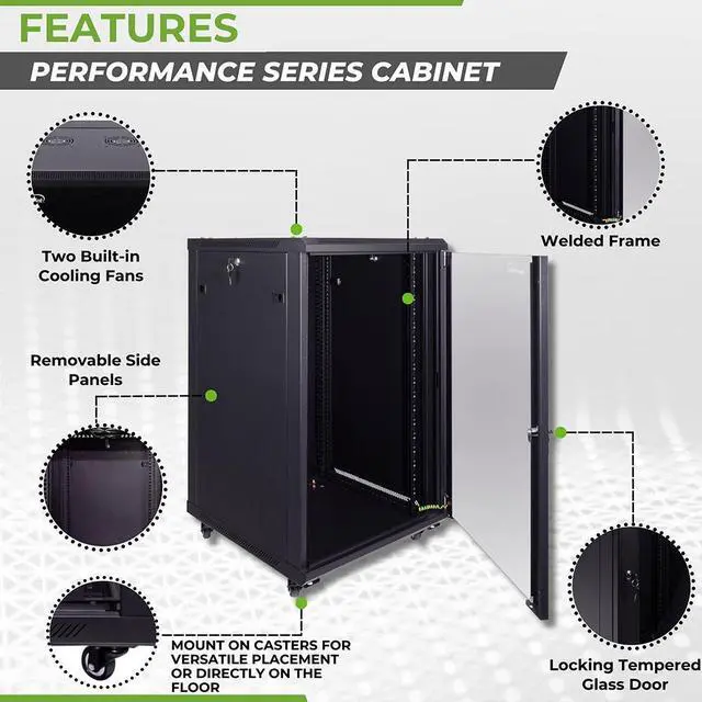 Navepoint 18U Networking Cabinet 600mm Depth with Casters, Fans ...