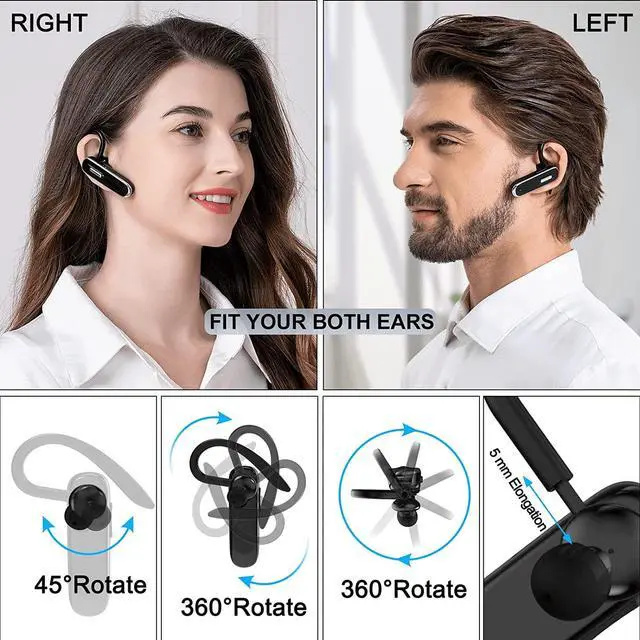 Bluetooth Headset Wireless Handfree Earpiece V5.1 with 500mAh Battery ...