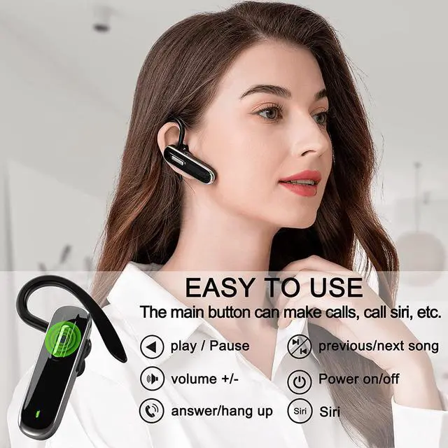 Bluetooth Headset Wireless Handfree Earpiece V5.1 with 500mAh Battery ...