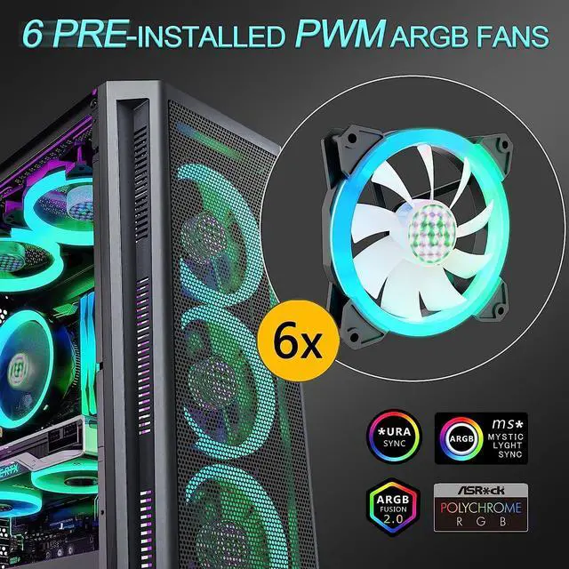 CORN ATX PC Case Pre-Install 6 PWM ARGB Fans, Mid Tower Gaming Case ...
