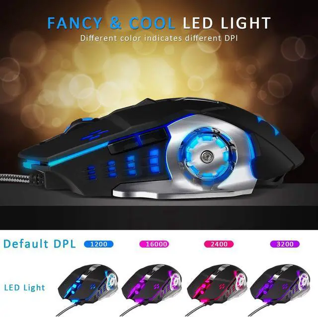LENRUE Laser Gaming Mouse Wired with 6 Programmable Buttons 4 Color ...