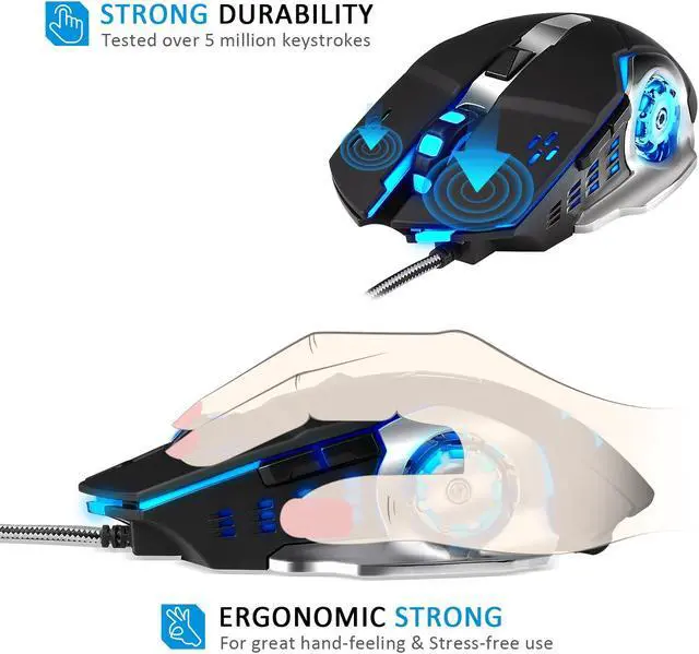 LENRUE Laser Gaming Mouse Wired with 6 Programmable Buttons 4 Color ...