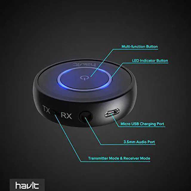 HAVIT Bluetooth 4.1 Transmitter Receiver(aptX), Pair 2 at Once, Mini ...