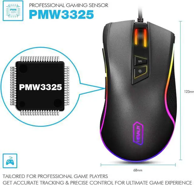HIRALIY F300 Gaming Mouse Wired 10,000 DPI Adjustable with 16.8 Million ...