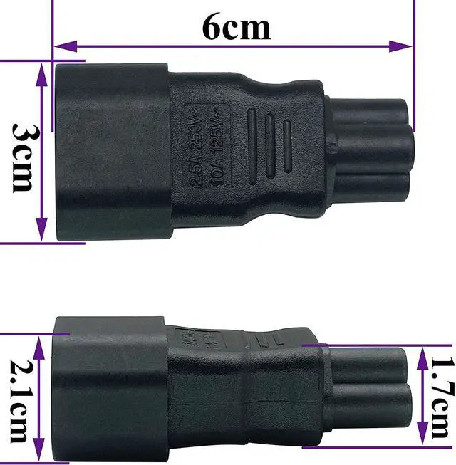 (2 Pack) C14 to C5, 3-Prong Mickey Mouse Plug Adapter IEC 60320-C5 ...