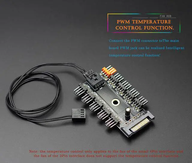 (2 Pack) Chassis Fan Hub CPU Cooling HUB 10 Port 12V 4 Pin Fan PWM Fan ...