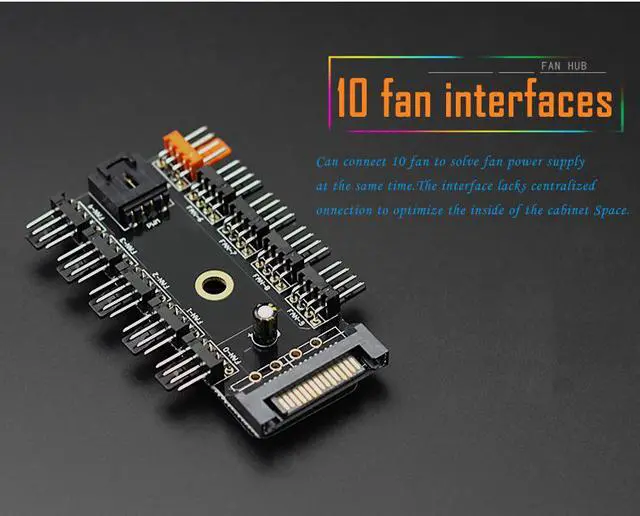 (2 Pack) Chassis Fan Hub CPU Cooling HUB 10 Port 12V 4 Pin Fan PWM Fan ...