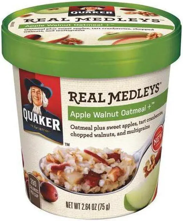 Quaker Real Medleys Oatmeal Apple Walnut Oatmeal+ 2.64oz Cup 12/Carton ...
