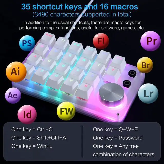 Koolertron One-Handed Macro Mechanical Keyboard, Single Handed Gaming ...
