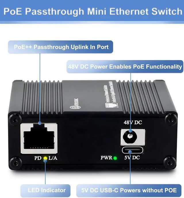 5 Ports Gigabit PoE Passthrough Mini Ethernet Switch 1 PoE++ Uplink in ...