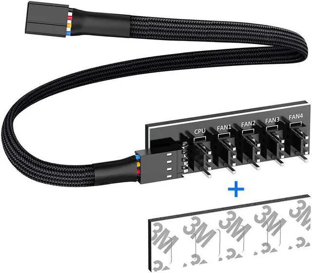 Motherboard PWM Fan Hub Splitter, 4 Pin Black Sleeved 5 Way PC CPU ...