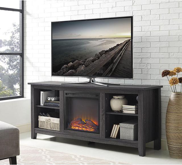 Walker Edison Furniture W58FP18CL 58 in. Charcoal Wood Fireplace TV Stand Newegg