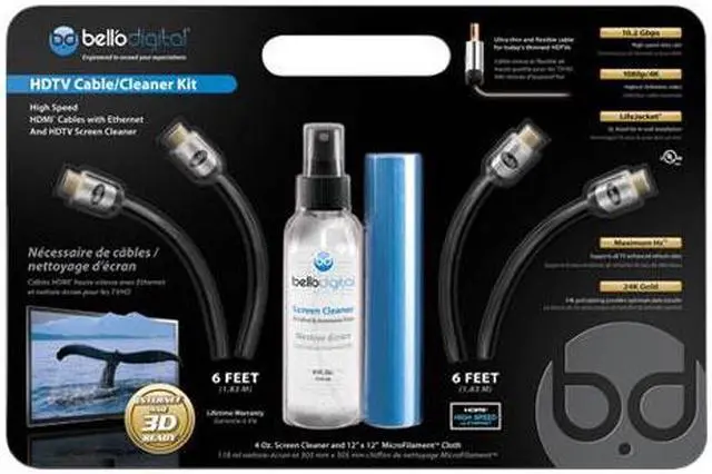 BellO HDK2612 6 Ft. 2 HDMI Cables with Bonus Screen Cleaner Kit ...