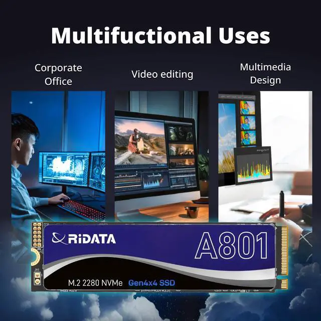 RiDATA A801 1TB SLC Cache NVMe 1.4 PCIe Gen 4x4 M.2 2280 SSD Internal Solid State Drive 3D NAND ...