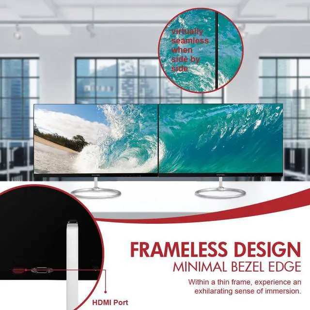 VIOTEK HA238 24" Ultra-Thin Monitor 1920x1080p, Bezel-less Frame, 16:9 ...