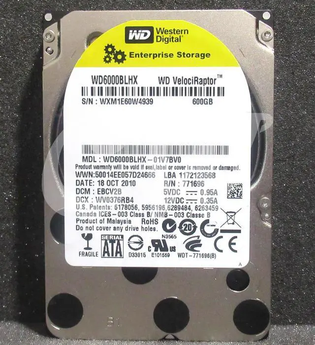 WD6000BLHX Western Digital VelociRaptor 600GB 10K 6G 32MB 2.5" SATA ...