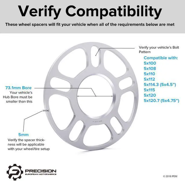 StanceMagic - 2pcs 5mm Universal Wheel Spacers - Fits the Following ...