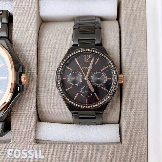 Fossil BQ2645SET His and Her Multifunction Black Stainless Steel Watch ...
