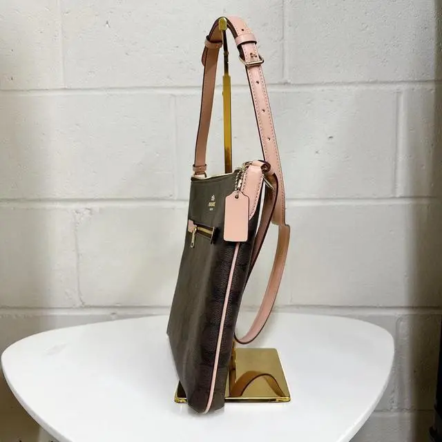 Coach C1554 Rowan File Bag In Signature Canvas In BROWN SHELL PINK ...