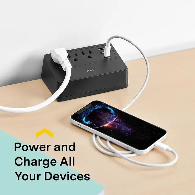NXT 3-Outlet Plus USB Desktop Surge Protector, 5ft Cord, 900 Joules ...