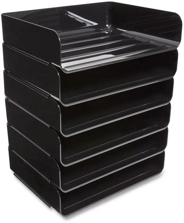 TruRed Side-Load Stackable Plastic Document Tray Letter Black 6/Pack ...