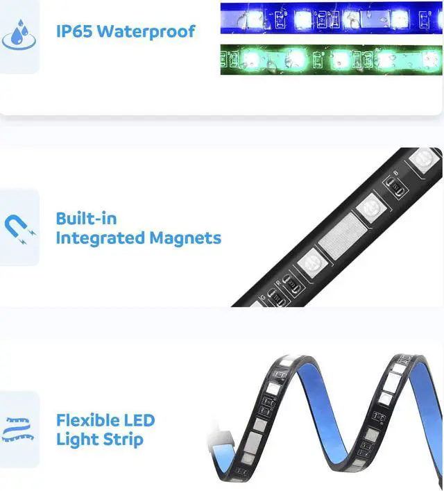 RGB LED Strip Lights PC Magnetic LED Light Strip 4pcs 16in for PC Case ...