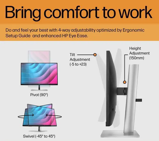 HP E24 G5 6N6E9AA#ABA 23.8" Monitor: 75Hz Refresh Rate, 5 ms response ...