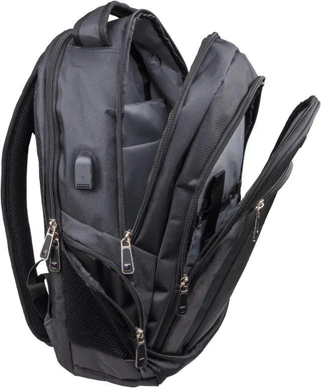 Velztorm 1680D Polyester Black Backpack with USB Charging Station ...