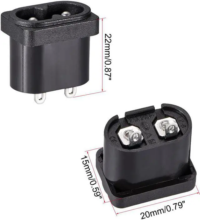 C8 Panel Mount Plug Adapter AC 250V 2.5A 2 Pins IEC Inlet Module Plug ...