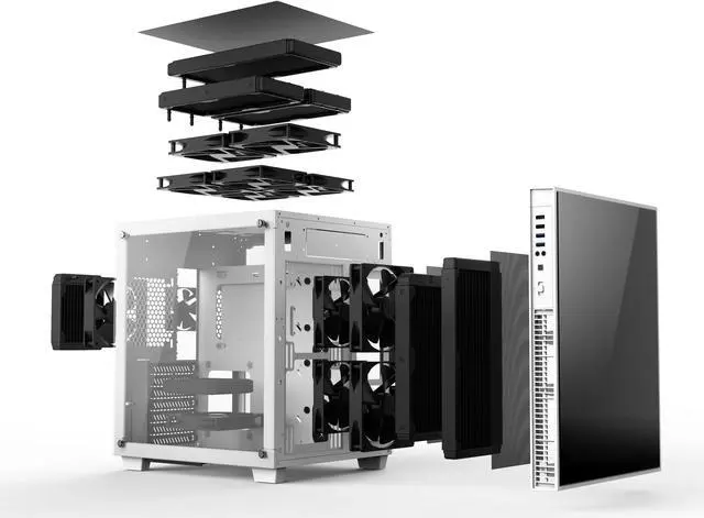 anidees AI-CL-CUBE-W-PM Cube ATX Tempered Glass Gaming Case with 5 x AI ...