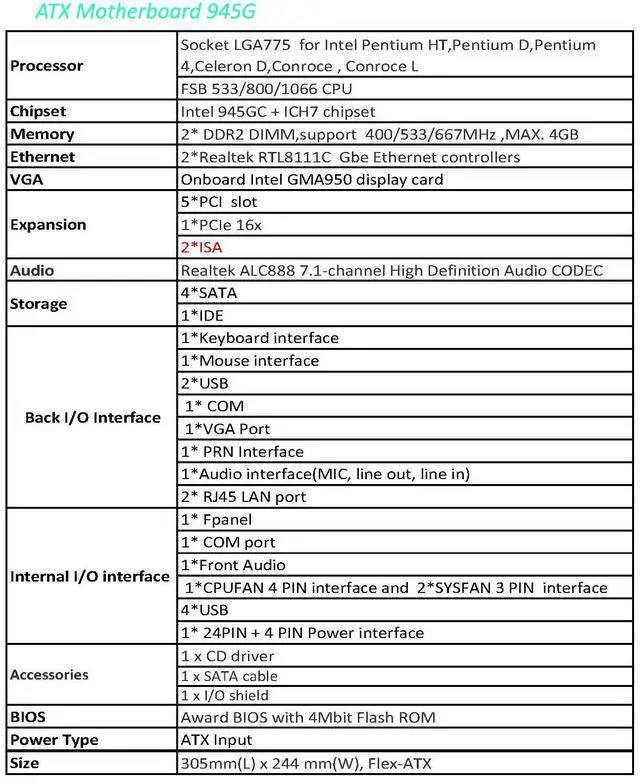 ATX Motherboard with PCI Slots,2 ISA 5 PCI Slots Motherboard for ...