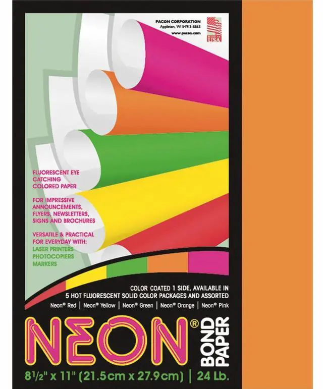 Pacon Corporation PAC104318 Neon Bond Paper- 24 lb.- 100 Sheets- 8 ...
