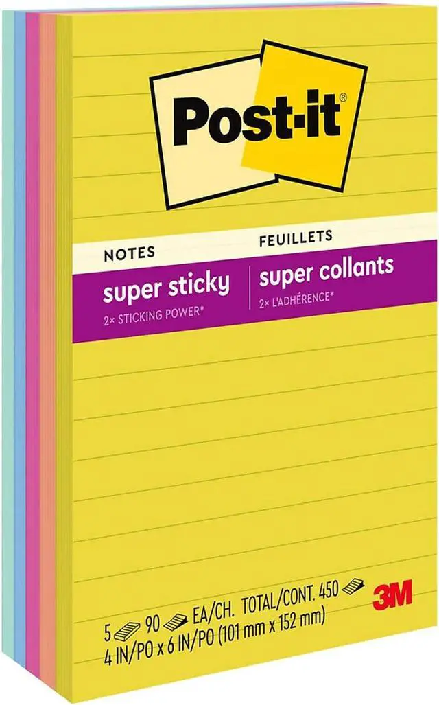 Post-it Super Sticky Notes 4" x 6" Summer Joy Collection Lined 90 Sheet ...