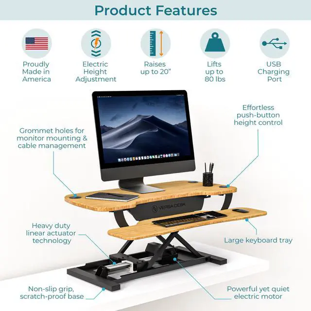 VersaDesk® 36" x 24" PowerPro Electric Height Adjustable Standing Desk ...