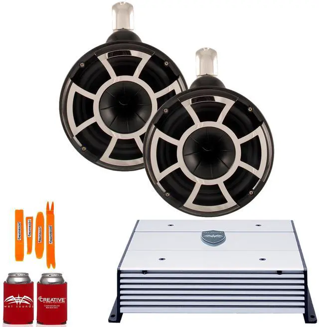 Wet Sounds REV8B-FC Black 8" Tower speakers with Stainless Fixed Clamps ...
